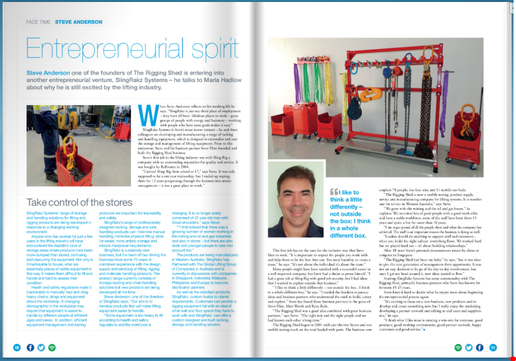 Article in Lift & Hoist Australasia: Entrepreneurial Spirit - SlingRakz